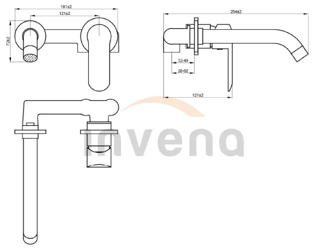 Invena Siros, podomítková umyvadlová baterie, chromová lesklá, BP-90-U01-A