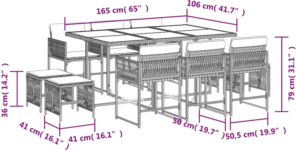 11dílný zahradní jídelní set s poduškami hnědý polyratan 3211509