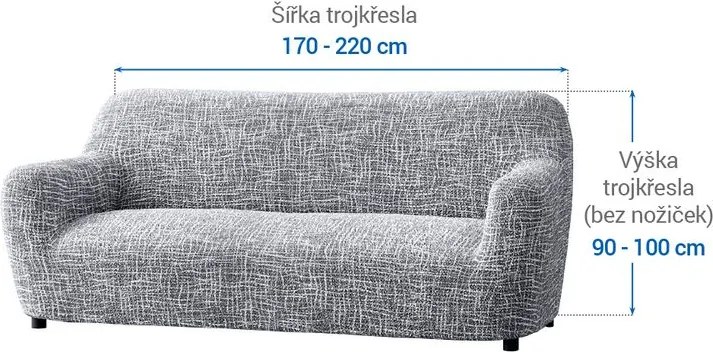 Bielastické potahy GRAFITI NOVÉ antracit trojkřeslo (š. 170 - 220 cm)