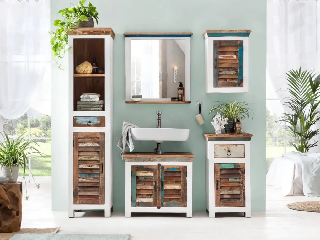 furniture-nabytek.cz - Masivní skříňka pod umyvadlo Perano z recyklovaného dřeva, lakovaná, bílá/barevná