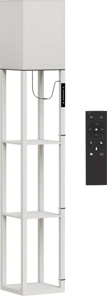HOMCOM stmívatelná stojací lampa s policemi, bílá