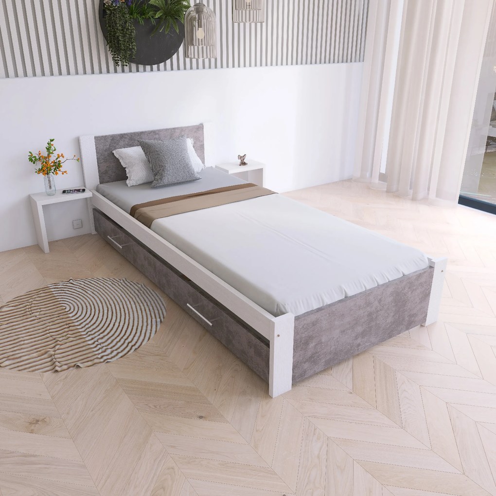 EB Postel z masivu Iris 90x200 cm, Bílá/BETON
