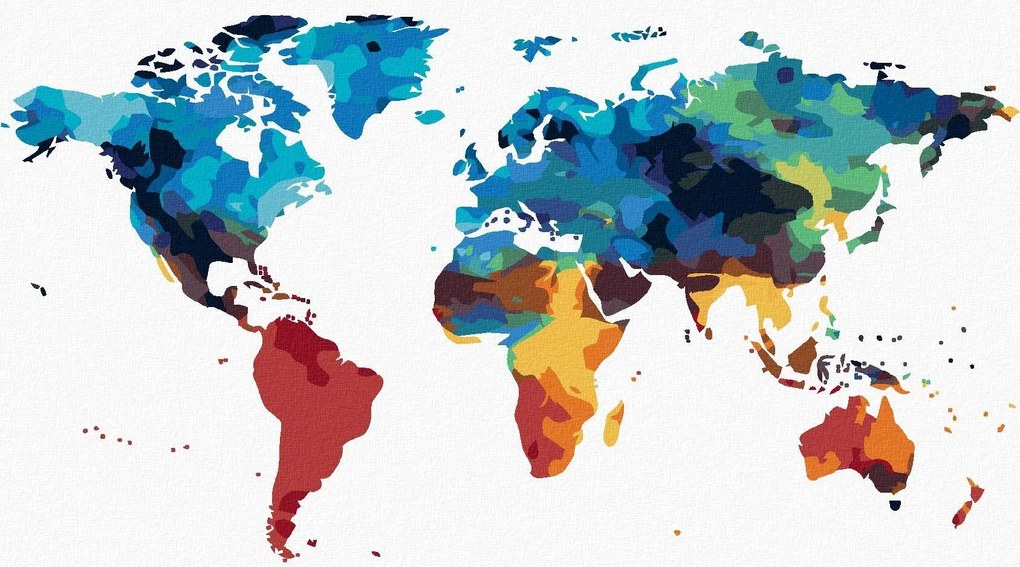 zuty zuty - malování podle čísel - malovaná mapa světa, 40x50 cm, plátno+rám