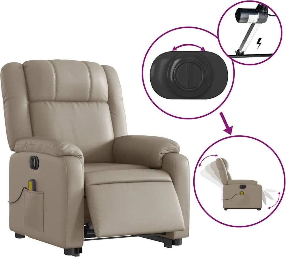 Elektrické zvedací masážní polohovací křeslo cappuccino koženka 3205177