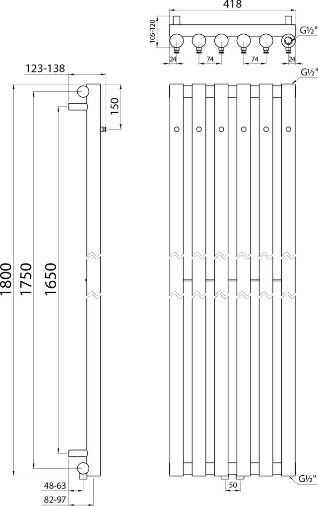 Sapho Pilon otopné těleso 418 x 1800 mm se šesti háčky pro ručník černá mat IZ132T