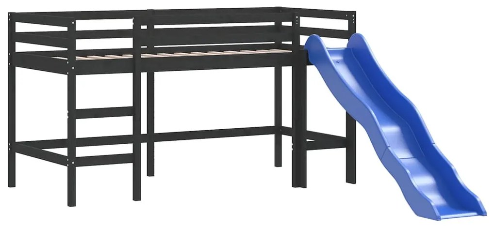 Dětská patrová postel se závěsy modrá 90 x 200 cm borovice - Default Title