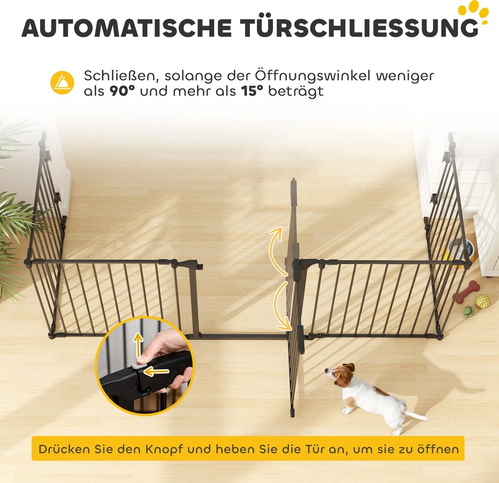 PawHut 2 v 1 výběh pro štěňata 5-TLG Skládací ohrádka s dvířky pro malé a střední psy, DIY ohrádka pro štěňata 300 x 74,5 cm kovová černá