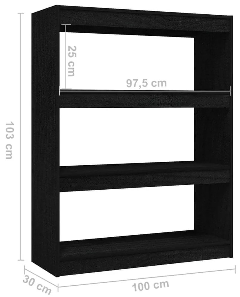 Petromila Knihovna / dělicí stěna černá 100x30x103 cm masivní borovice