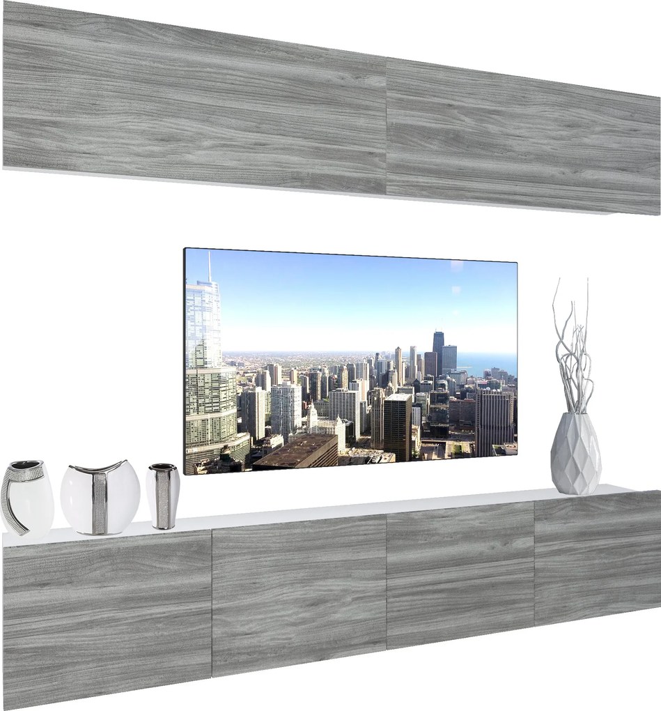 Obývací stěna Belini Premium Full Version  šedý antracit Glamour Wood + LED osvětlení Nexum 96  NEX 6/0/W/GW1/0/0/PP