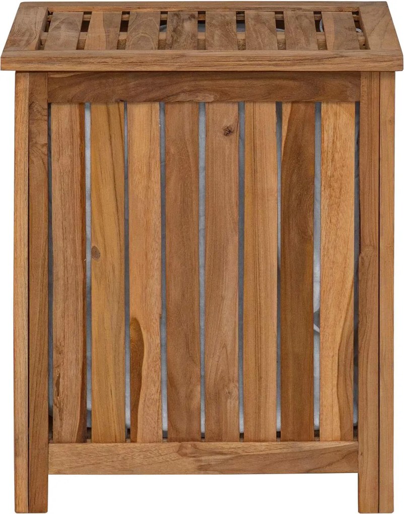 koš na prádlo, s víkem, masivní teakové dřevo, 60x50x35 cm, přírodní, Dekorino KP20260024