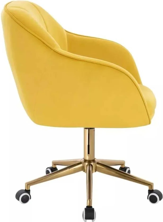 LuxuryForm DESIGN Otočná židle AVOLA VELUR na zlaté podstavě s kolečky - žlutá