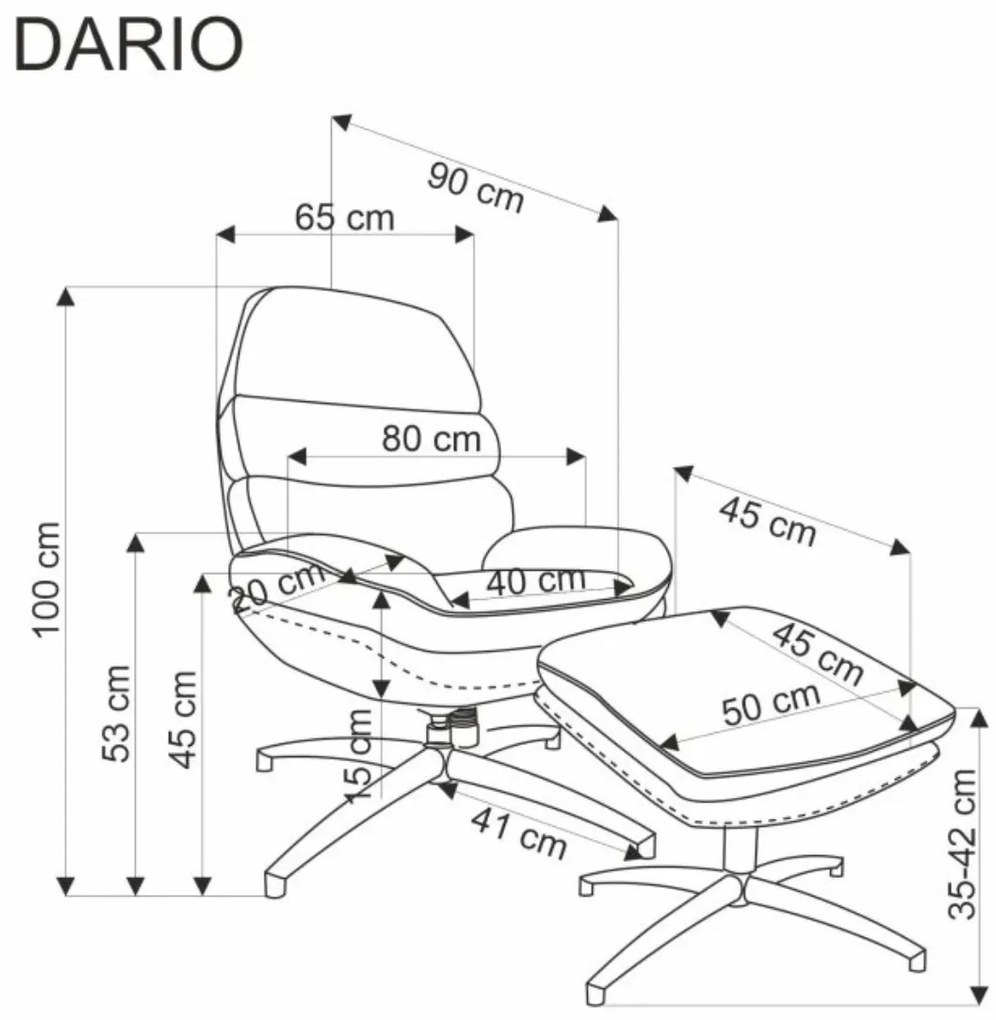 Křeslo s podnožkou Dario popelavě šedé
