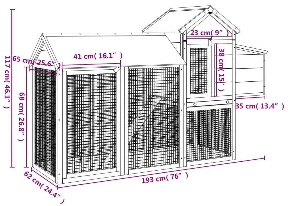 Kurník Hnědý 193 X 65 X 117 Cm Masivní Borové Dřevo - Hnědá