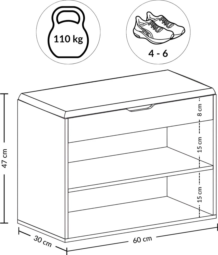 Botník bílý se sedákem LEVA, 60 x 30 x 47 cm - béžový