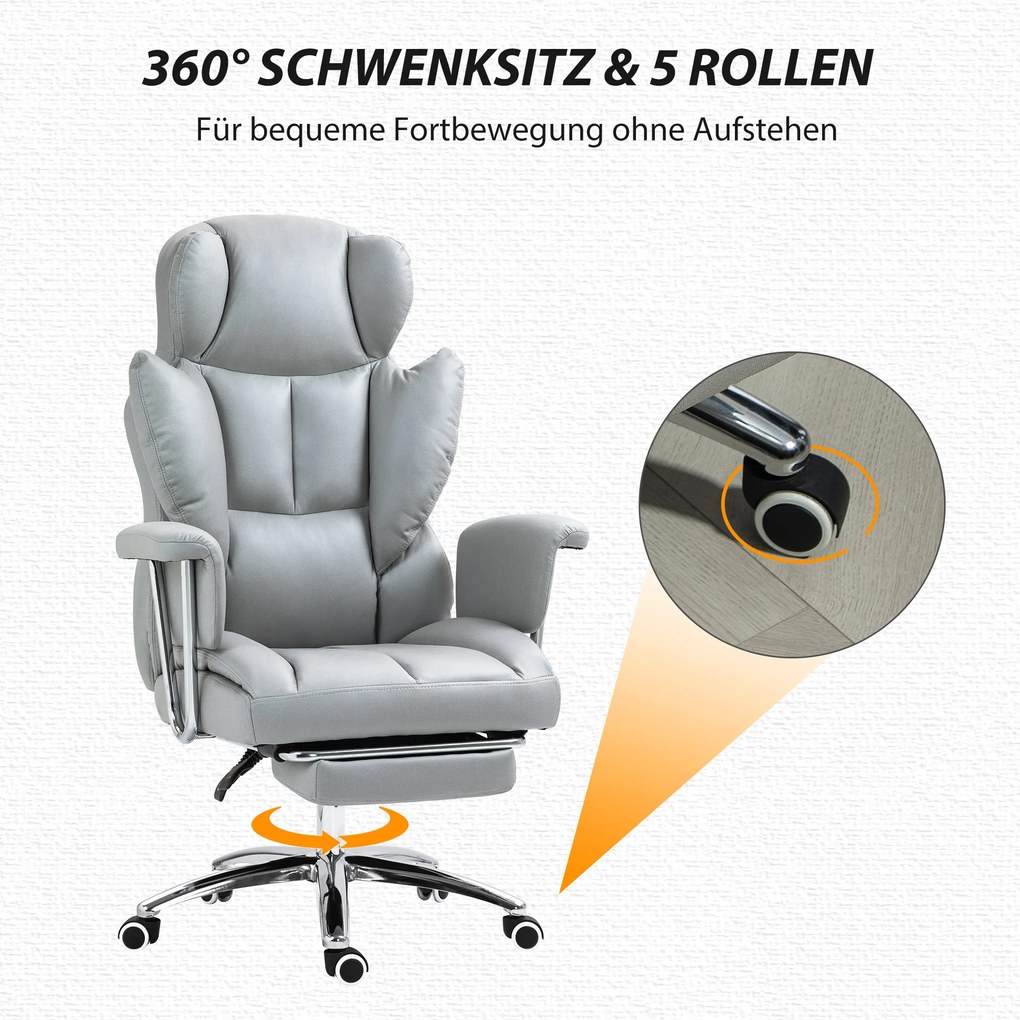 Kancelářská židle HOMCOM s funkcí polohování, ergonomická kancelářská židle, výškově nastavitelná otočná židle s podnožkou, čalouněná, nosnost do 120…
