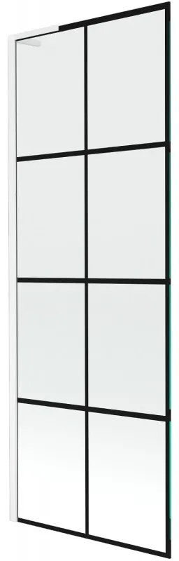 Mexen Next L, 1-křídlová vanová zástěna 70 x 150 cm, 6mm čiré sklo-černý vzor, bílý profil, 895-070-000-03-77-20