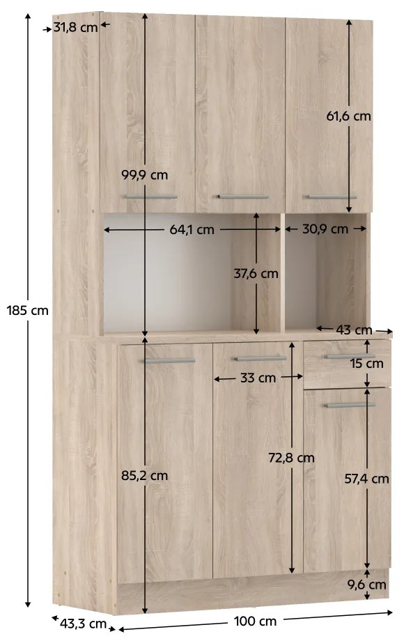 Kondela Šestidveřový kredenc, dub sonoma, PELION NEW