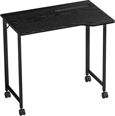 HOMCOM Skládací psací stůl 80 x 52 cm, počítačový stůl na kolečkách s přihrádkou na zařízení, snadná montáž, Černá
