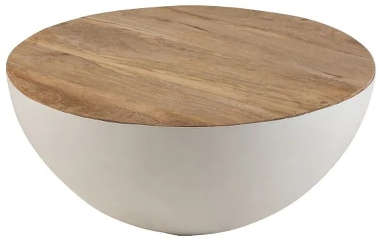 Bílý kovový stůl s dřevěnou deskou Mango - Ø70*31 cm