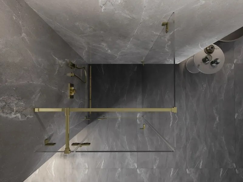 Mexen Lunar T, sklápěcí sprchový kout levý 110 x 110 cm, 8mm čiré sklo, zlatý profil, 834T-110-110-50-00-L