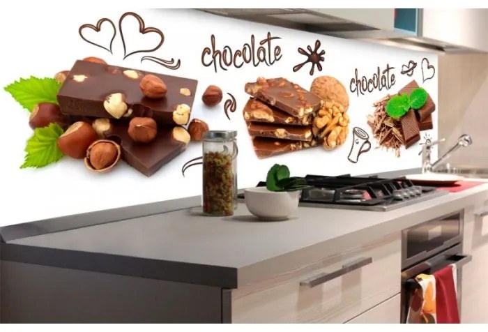 DIMEX | Fototapeta do kuchyně Čokoláda KI-180-021 | 180 x 60 cm | zelená, bílá, hnědá