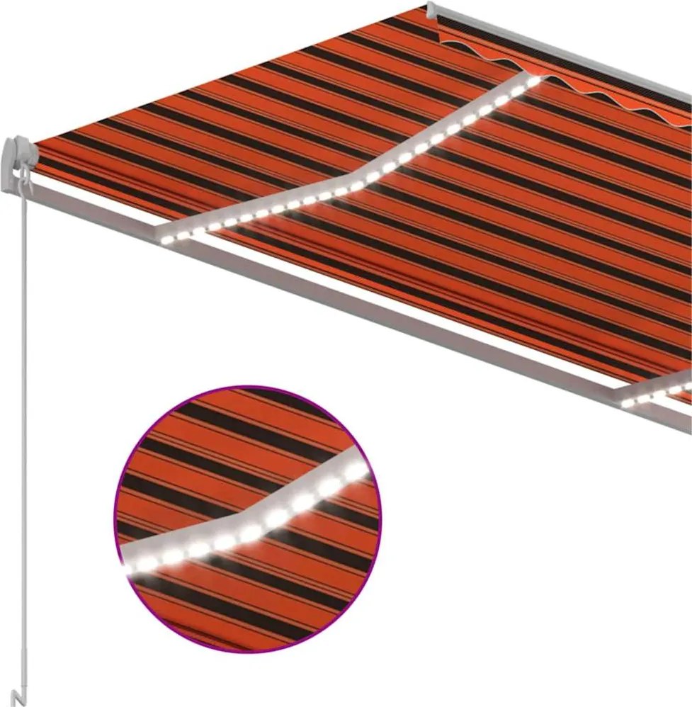 Ručně zatahovací markýza s LED světlem 350x250 cm oranžovohnědá 3068885