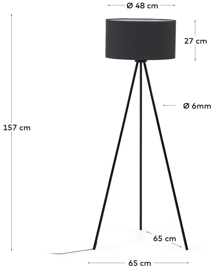 Černá stojací lampa s textilním stínidlem (výška 157 cm) Ikia – Kave Home