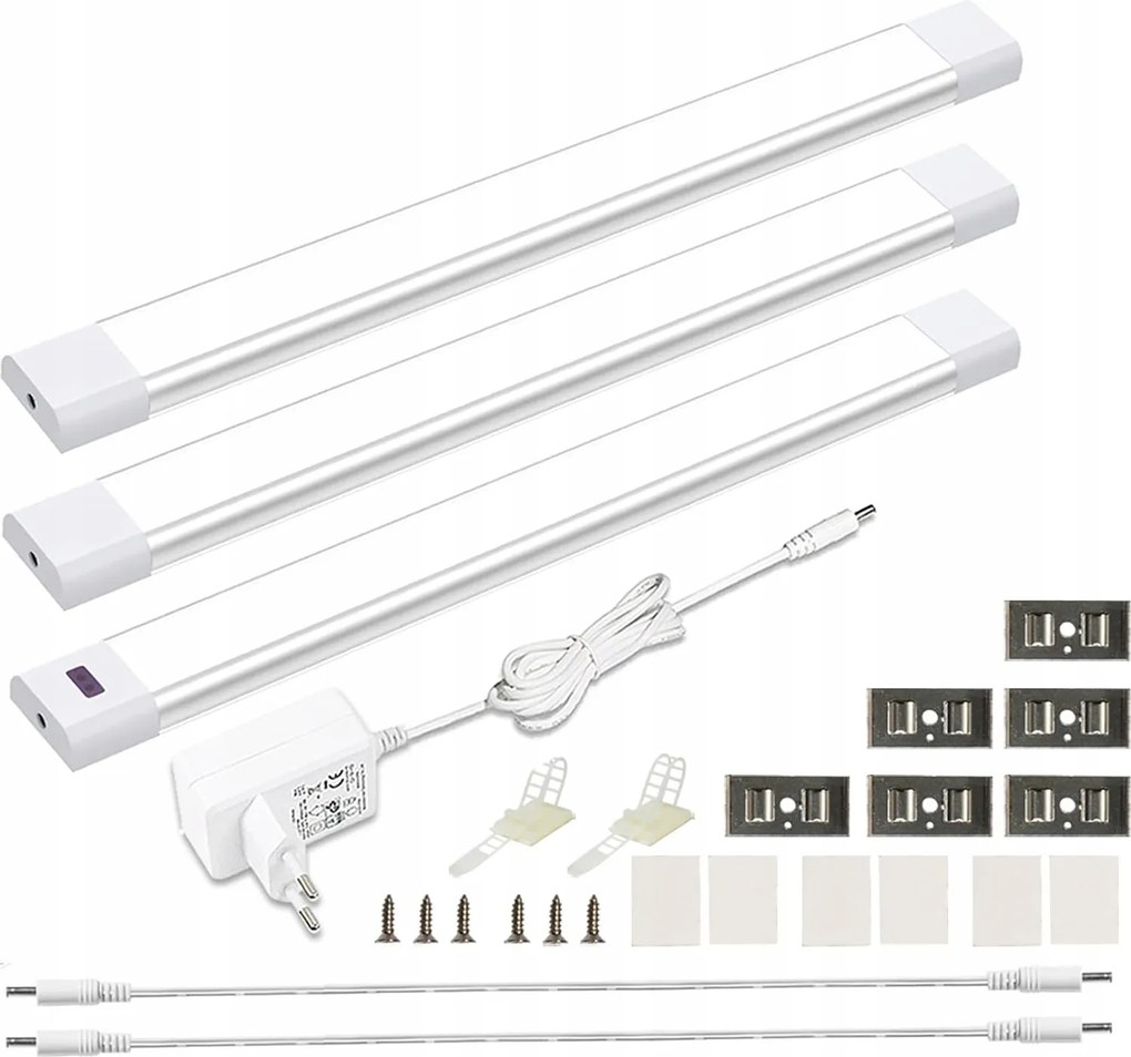 Led podskříňková lampa 3x30 cm s pohybovým senzorem a stmívačem, studená bílá
