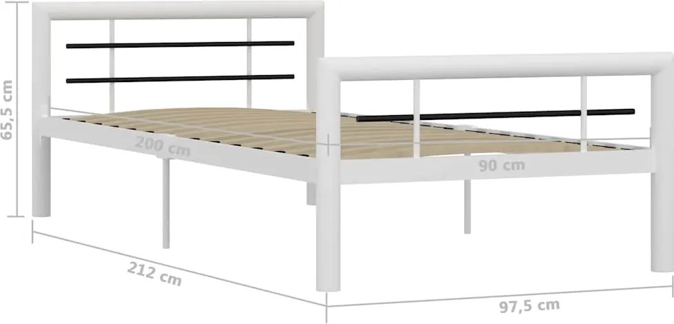 Rám postele bíločerný kov 100 x 200 cm 284545
