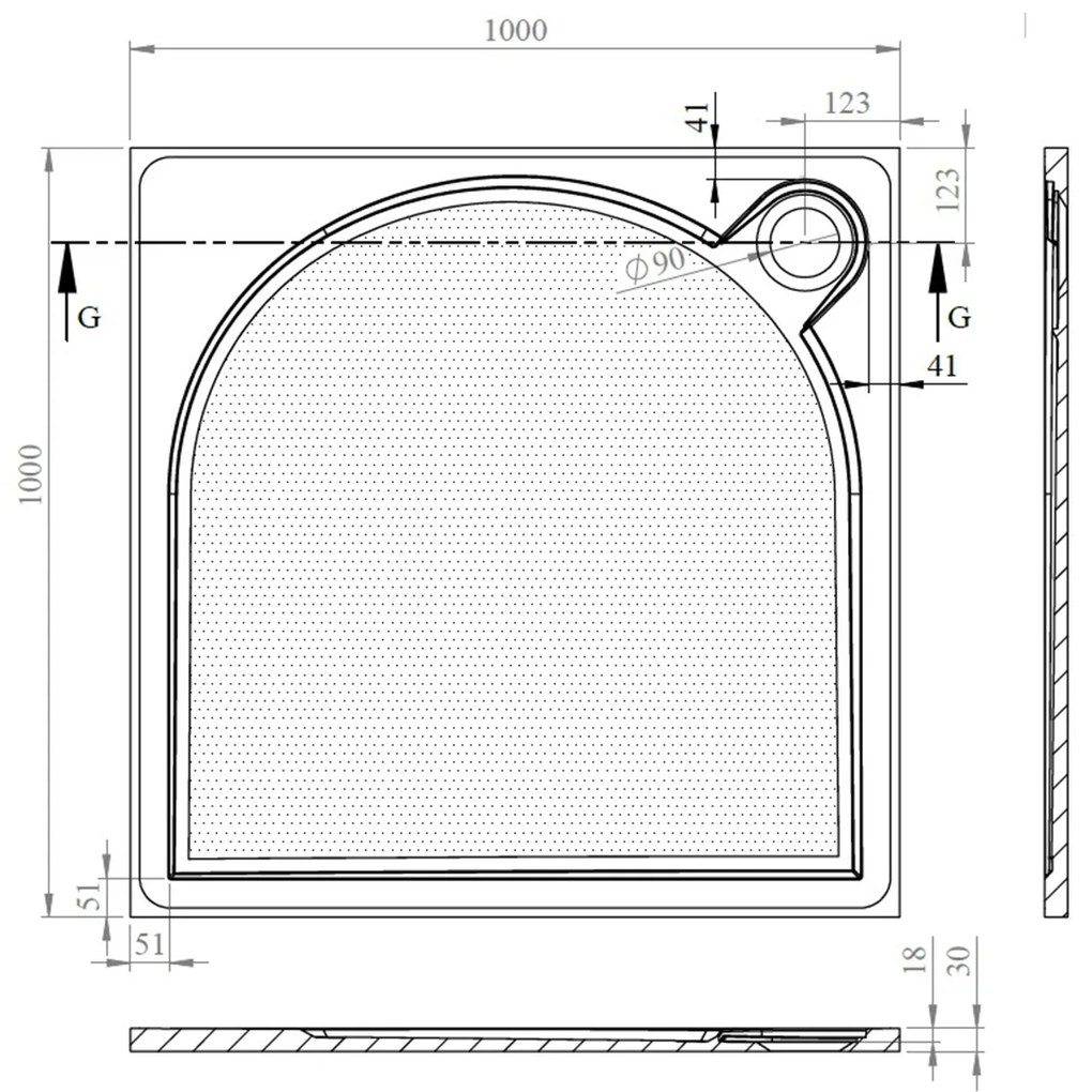 Gelco LARCA sprchová vanička z litého mramoru, čtverec, 100x100cm - PL001