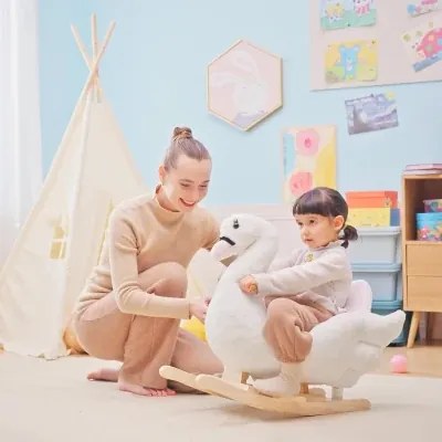 Aosom Houpací hračka, houpací kůň s hudbou, 57 cm, dětská houpačka z měkkého plyše, hračková houpačka pro děti od 18 měsíců, dřevo