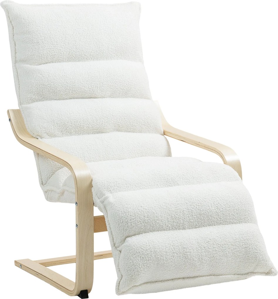 HOMCOM Relaxační Křeslo, Polstrované Lounge Křeslo s Nastavitelným Opěrkou Nohou, Sherpa Fleece pro Obývací Pokoj, Houpací Křeslo s Opěrkami, Čtecí Kř
