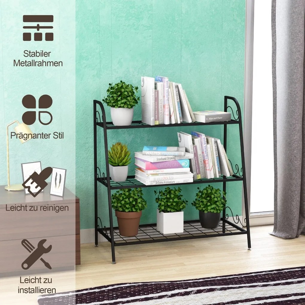 Costway Polička na rostliny 3-Tier kovový stojan na rostliny – 81 × 35 × 82 cm