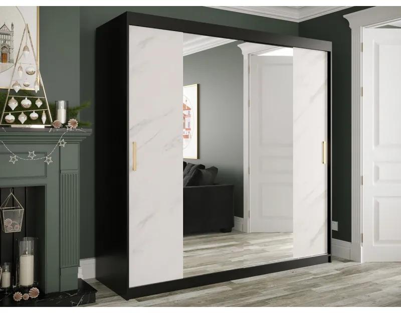 Moderní šatní skříň Nonnus 200 T1, Úložný prostor: ano, Barva: černá matná / bílá mramor