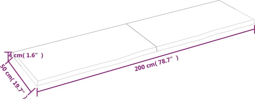 vidaXL Nástěnná police 200x50x(2-4)cm ošetřený masivní dub [363728] Barva: světle hnědá