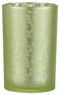 Zelený skleněný svícen s lístky L - 12*12*18 cm