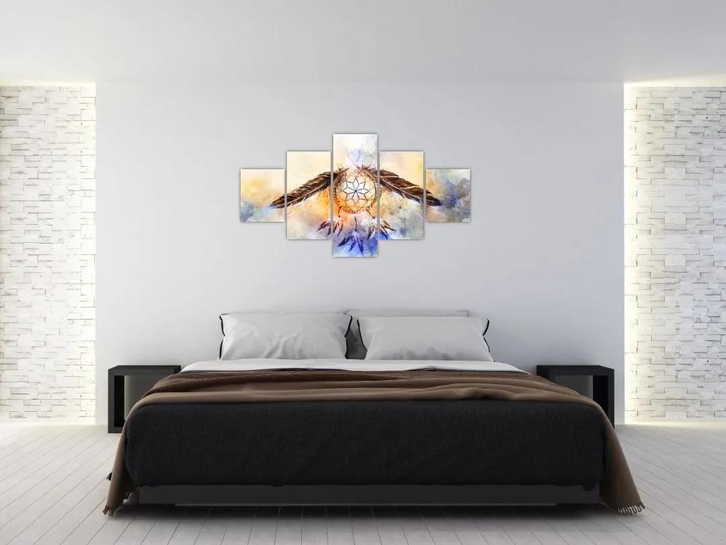 Obraz - Lapač snů s peříčky (125x70 cm)