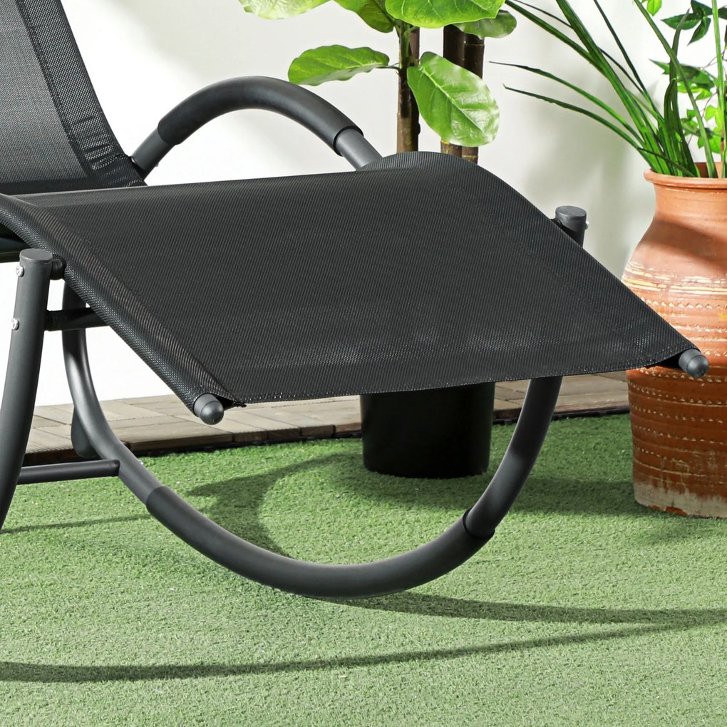 Houpací lehátko Outsunny Houpací křeslo s polštářem Zahradní lehátko 155 x 61 x 88 cm z textilenu v černé barvě pro venkovní relaxaci | Aosom.de