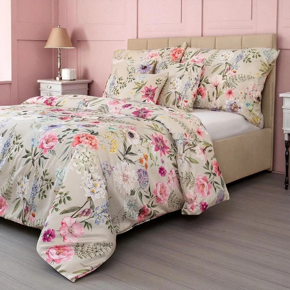 Saténové povlečení LUXURY COLLECTION Botanica elegance - 1x 220/200, 2x 70/90cm