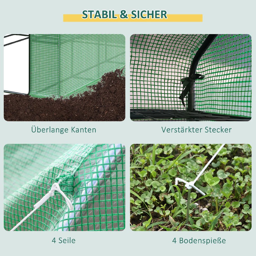 Outsunny Skleník s 8 policemi Skleník na rajčata Skleníkový chladicí rám s dveřmi Zelený ocelový PE plast 244 x 180 x 210 cm