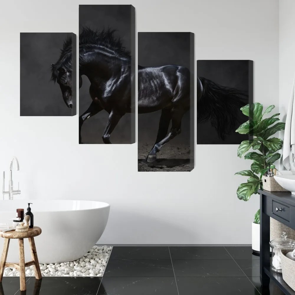 Vícedílný obraz Černý Kůň Ve Cvalu Nedostatek Nedostatek Plátno Canvas 80x50