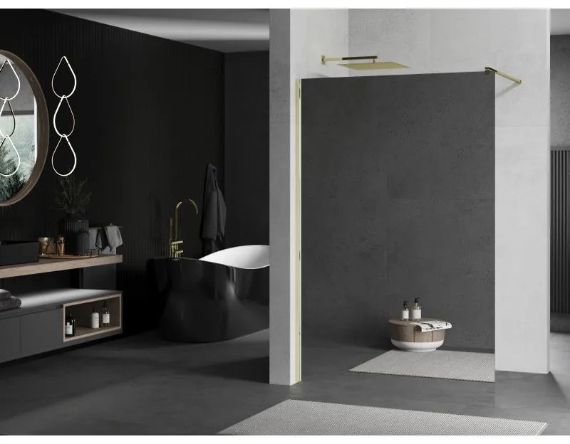 Mexen Kioto sprchová zástěna 70x200 cm 8 mm, zlatý profil, sklo efekt zrcadla, 800-070-101-50-50