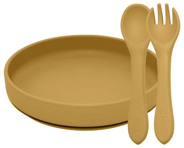 Petite & Mars Set jídelní silikonový Take Match 2 ks talíř + příbor 6m+ Misty Green