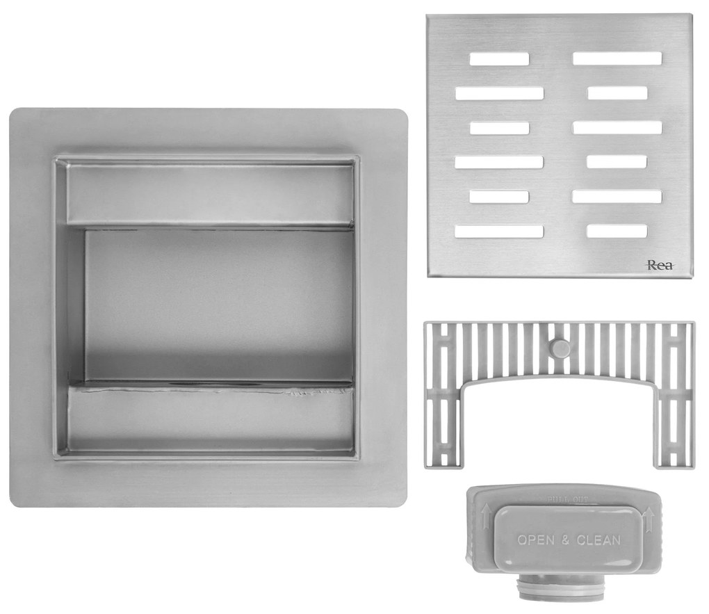 Podlahová vpust REA LINE 12x12 cm, nikl kartáčovaný