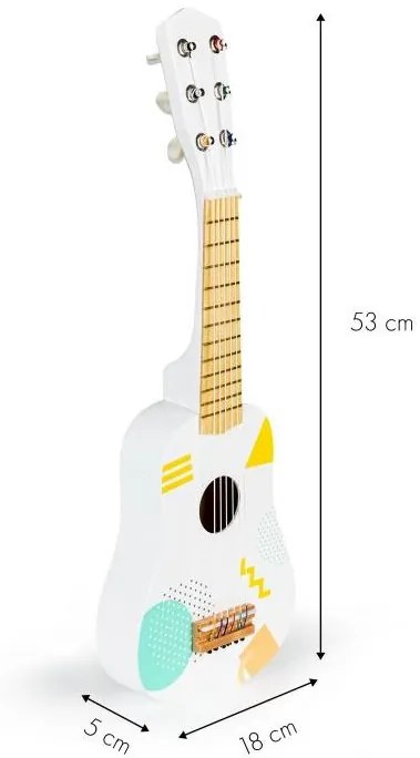 ECOTOYS Dětská dřevěná kytara White Fun