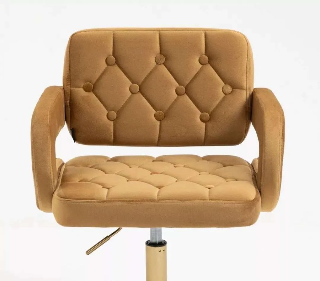 LuxuryForm DESIGN Barová židle ADRIA VELUR na černé kulaté podstavě - medová