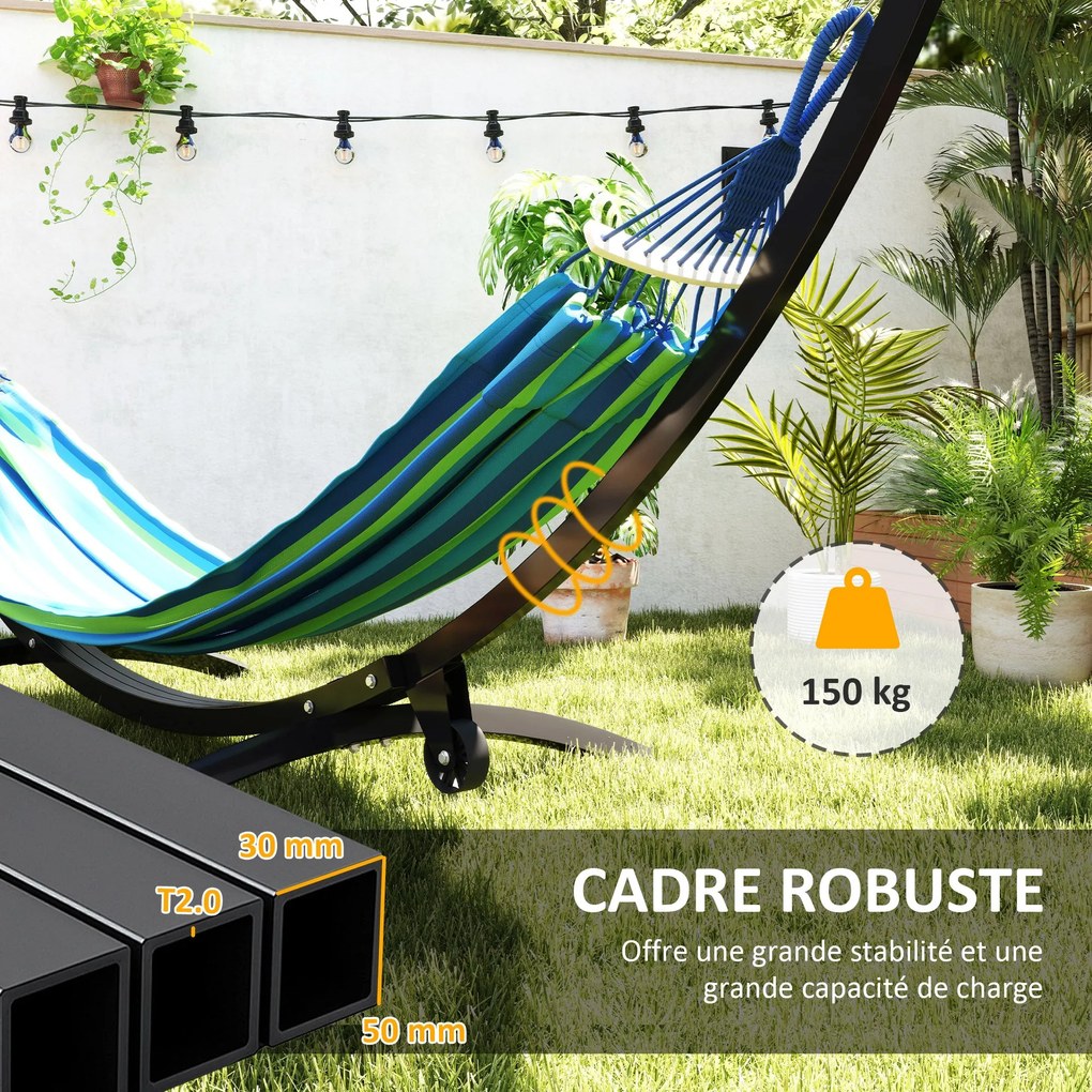 Outsunny Kovový Stojan na Hammock s Kolíky, Nosnost Stojanu Max 150 kg s Řetězy a Háčky, pro Venkovní i Vnitřní Použití, 337 x 118 x 118 cm Černý | Ao