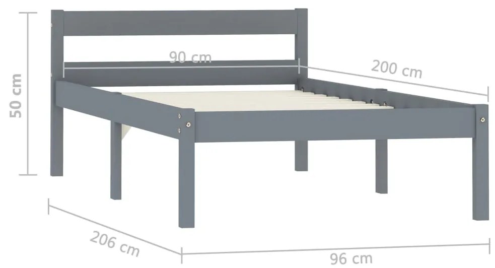 vidaXL Marketos Rám postele šedý masivní borové dřevo 90 x 200 cm