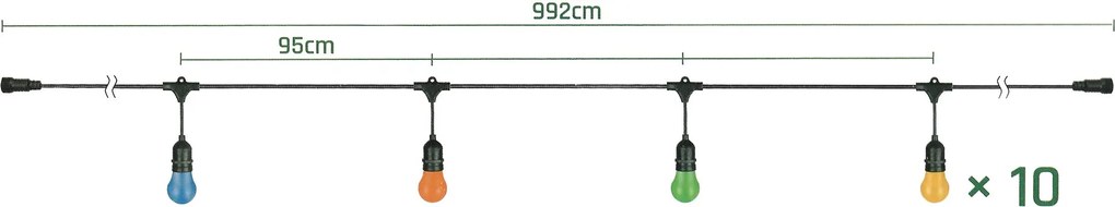 Tutumi Spectrum, zahradní závěsná girlanda 10m 10xE27 WOJ+14342, černá, OSW-5795A