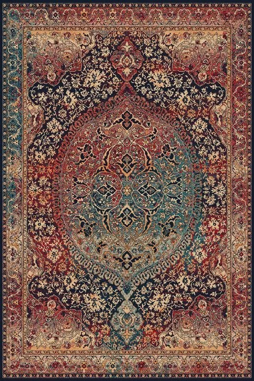 Kusový koberec vlněný Agnella Isfahan Maidas Granat Vícebarevný červený Rozměr: 133x180 cm